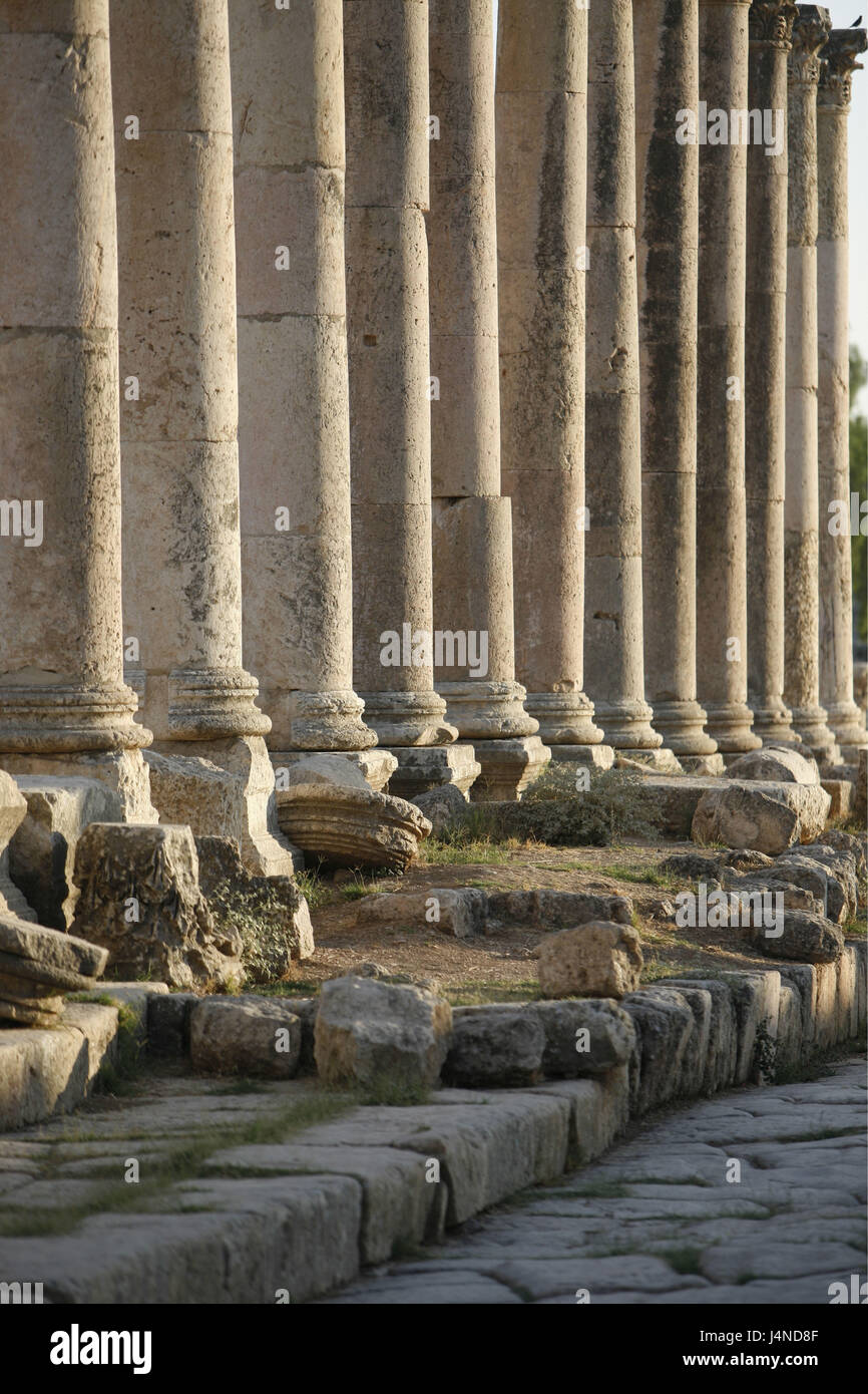 The Middle East, Jordan, Jerash, ruin site, pillars, detail Stock Photo ...