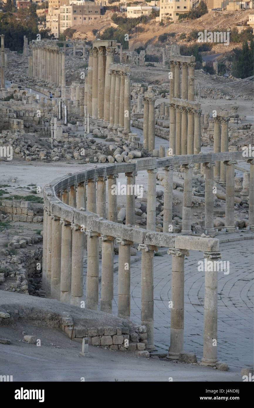 The Middle East, Jordan, Jerash, ruin site, pillars, overview Stock ...