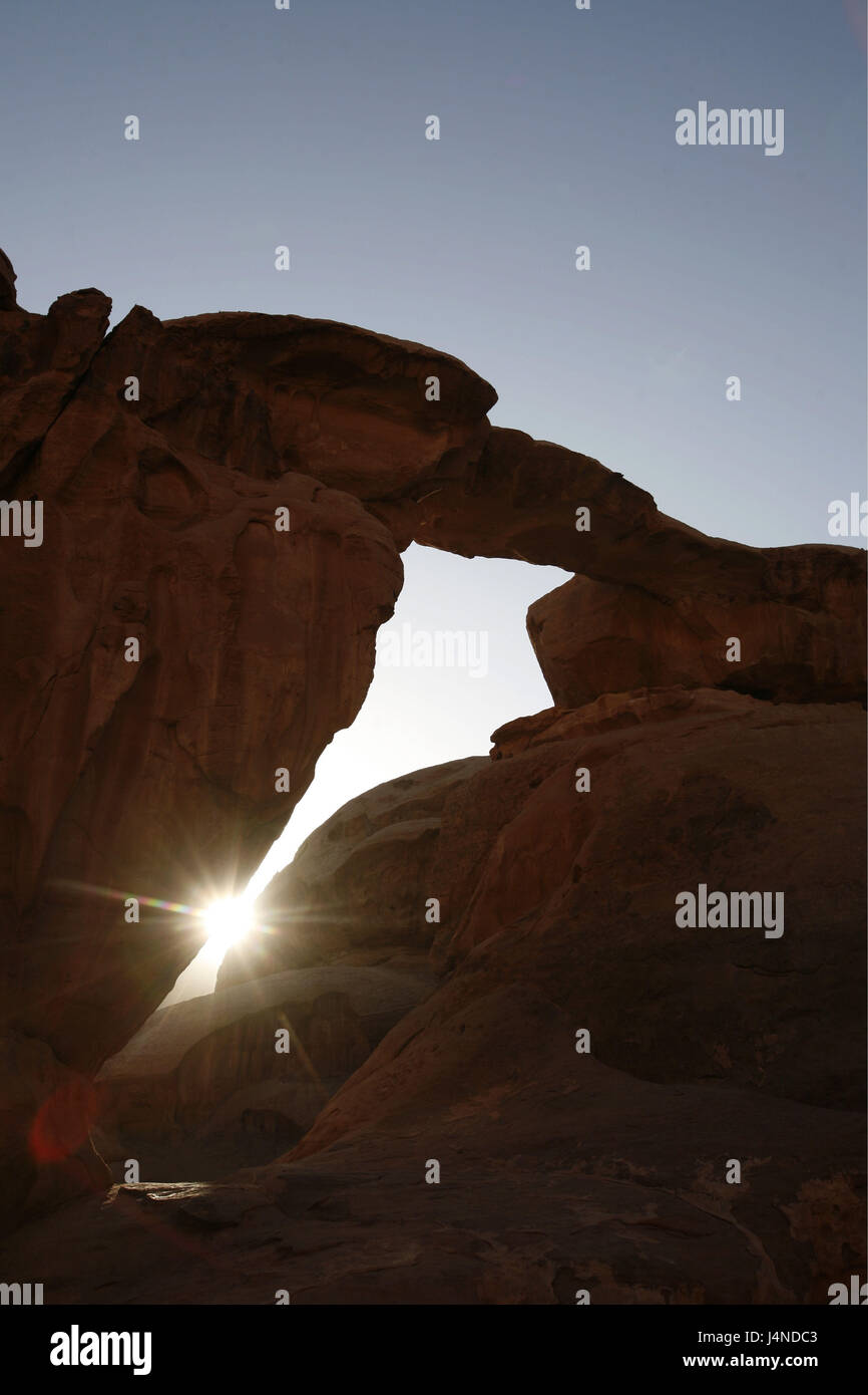 The Middle East, Jordan, wadi rum, bile formation, the sun, back light ...