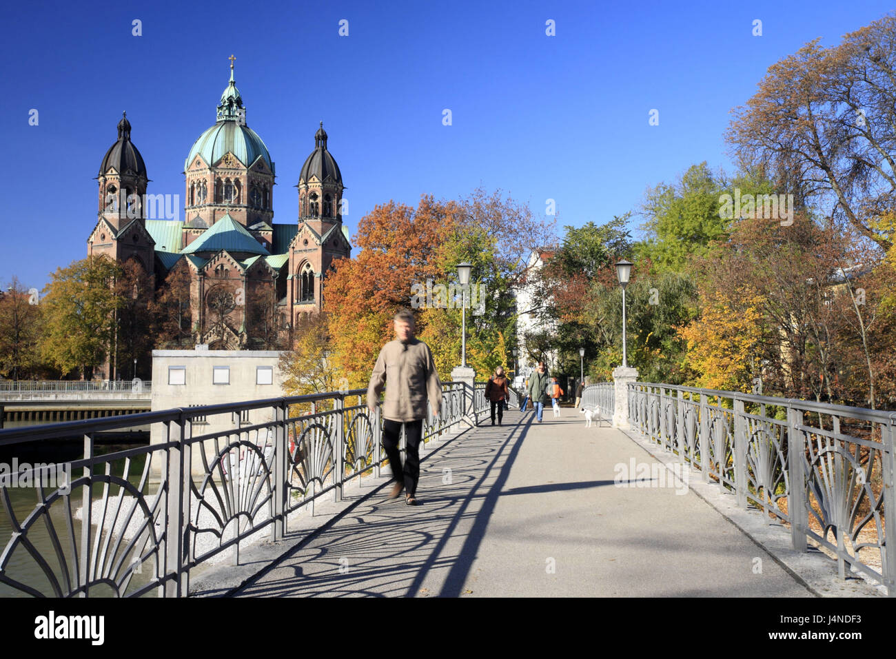 Germany, Bavaria, Munich, Lukas' church, cable bridge, pedestrian, the ...