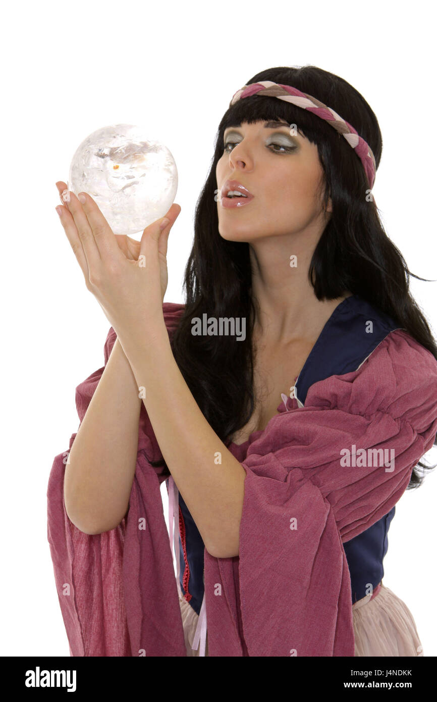 Foreteller, gesture, crystal ball, half portrait, model released Stock ...