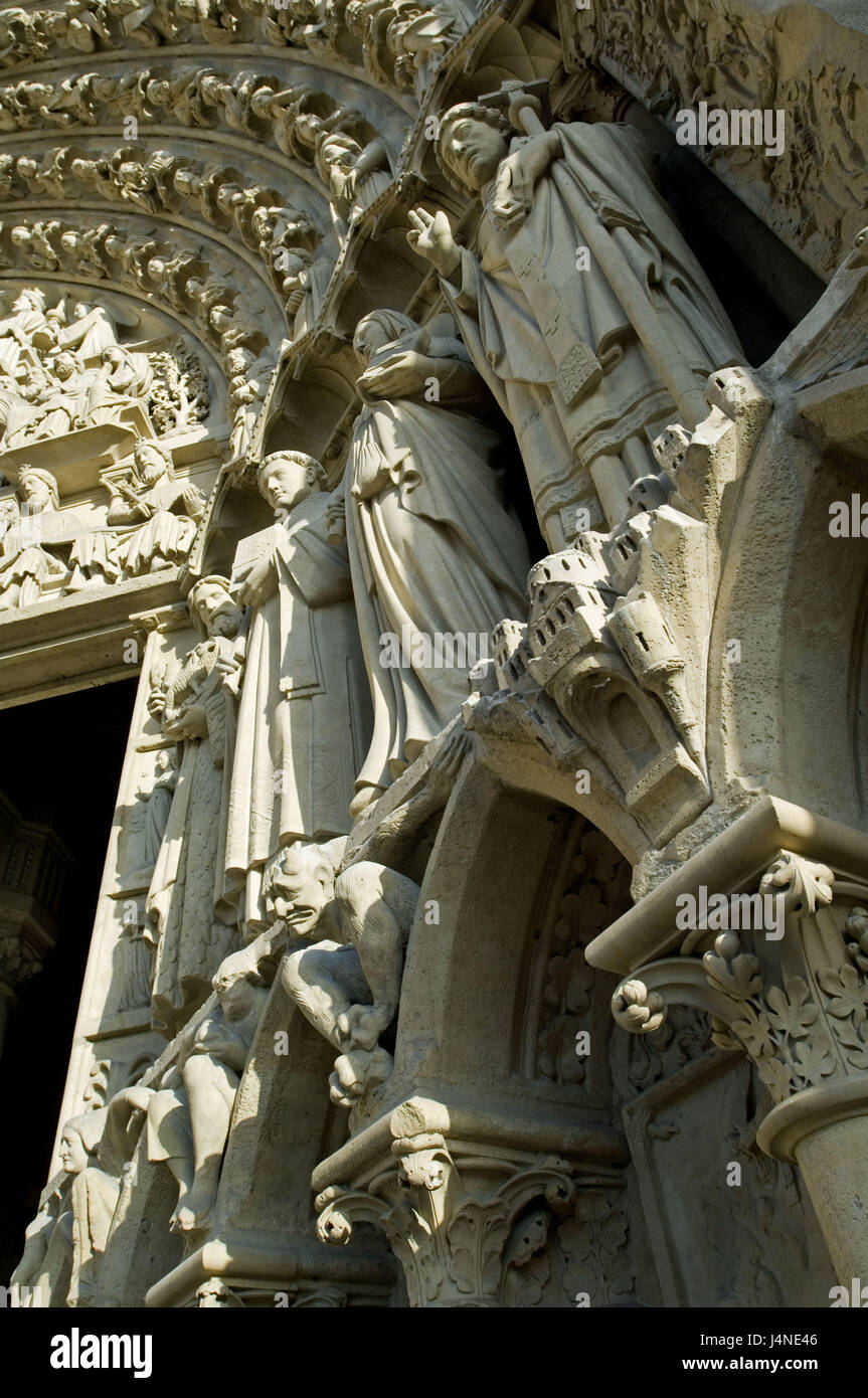 France, Paris, his, cathedral Notre lady, facade, characters, statues ...