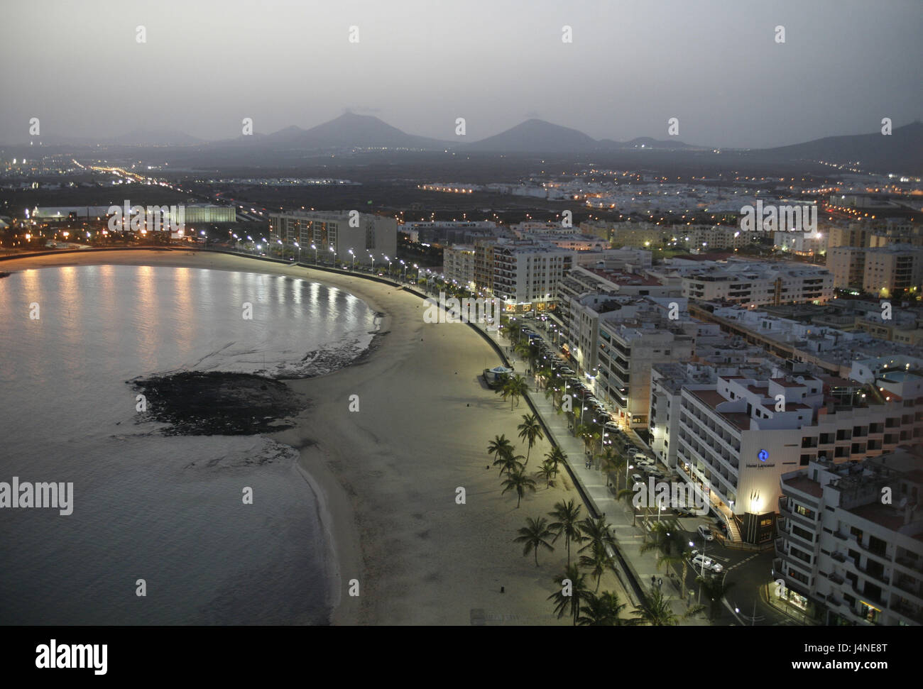 Spain, Lanzarote, Arrecife, town overview, Playa del Reducto Stock ...