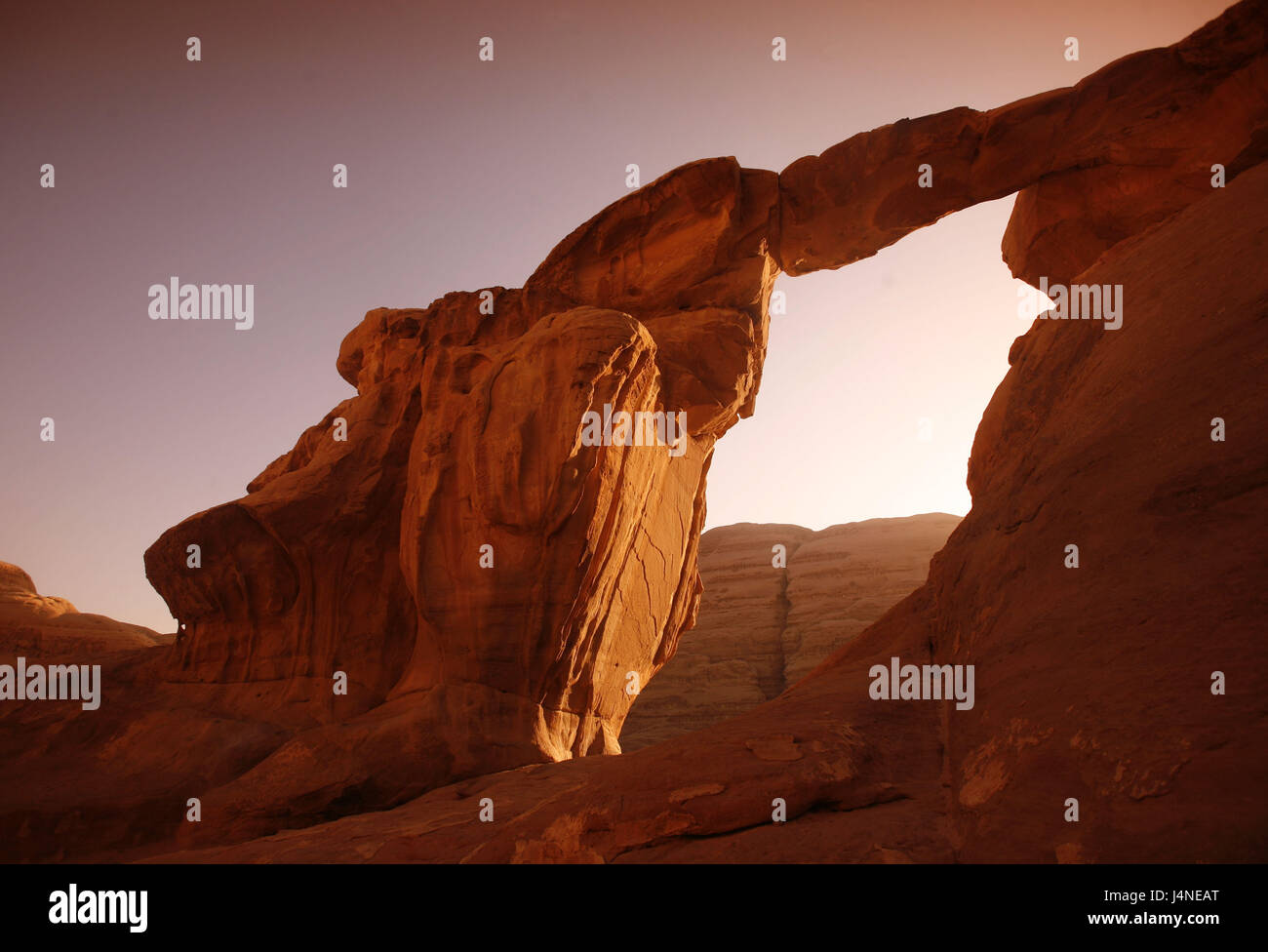 The Middle East, Jordan, wadi rum, bile formation, evening light Stock ...