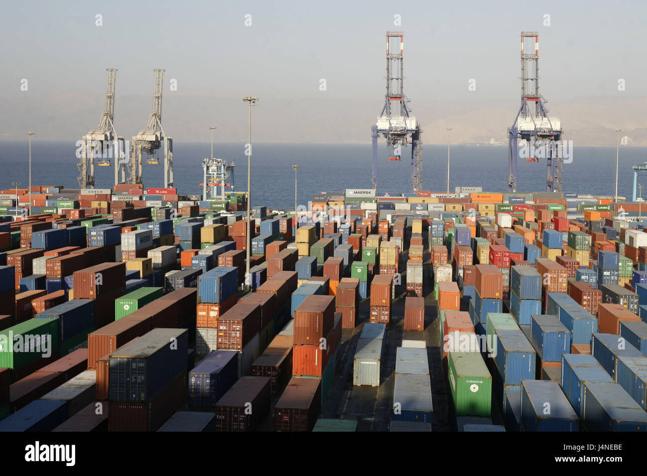 The Middle East, Jordan, Aqaba, the Red Sea, container port Stock Photo ...