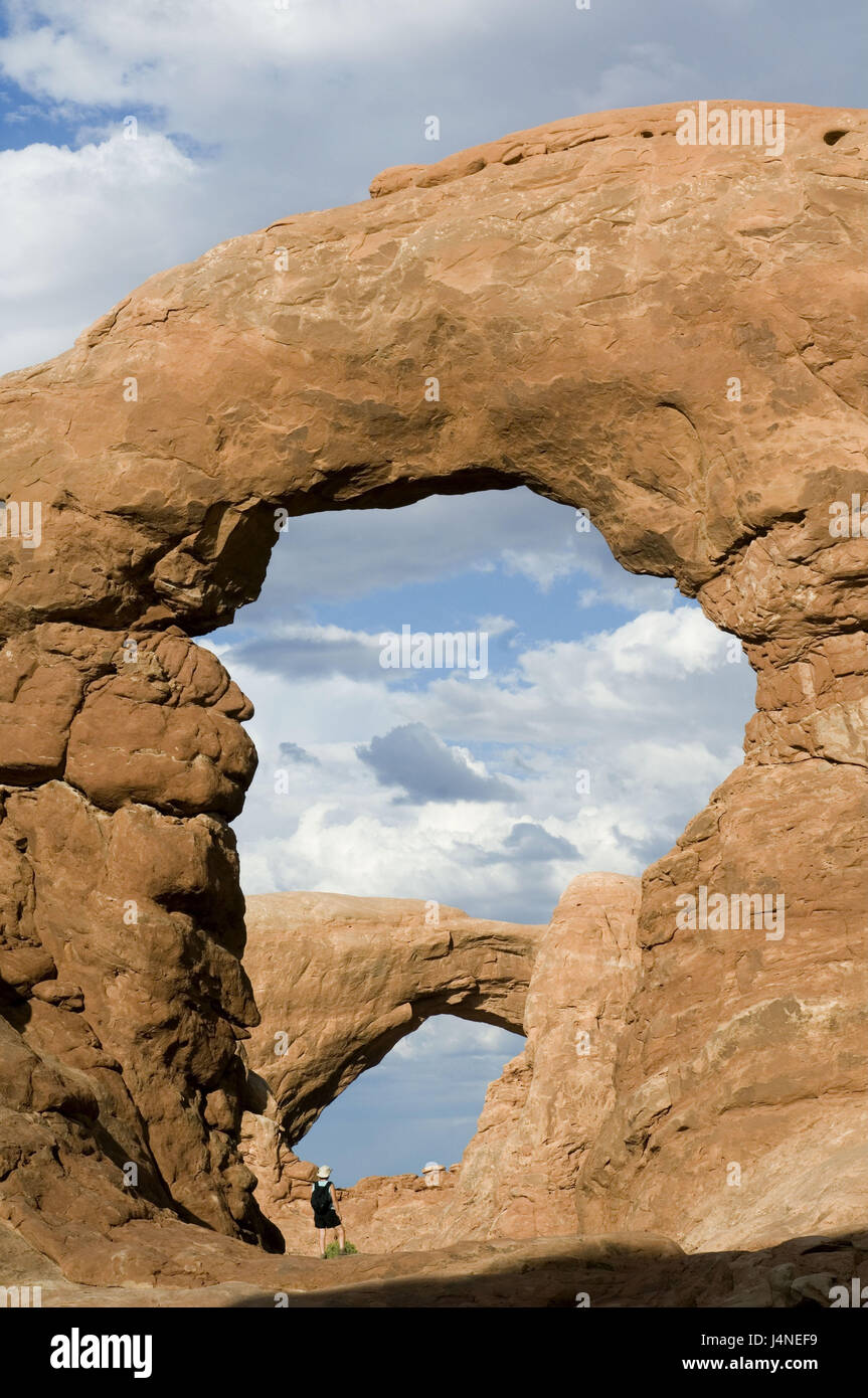 The USA, Utah, Arches national park, Turret Arch, North Window, tourist ...
