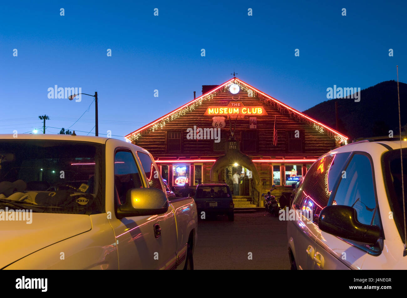 The USA, Arizona, route 66, Flagstaff, bar museum club, evening Stock ...