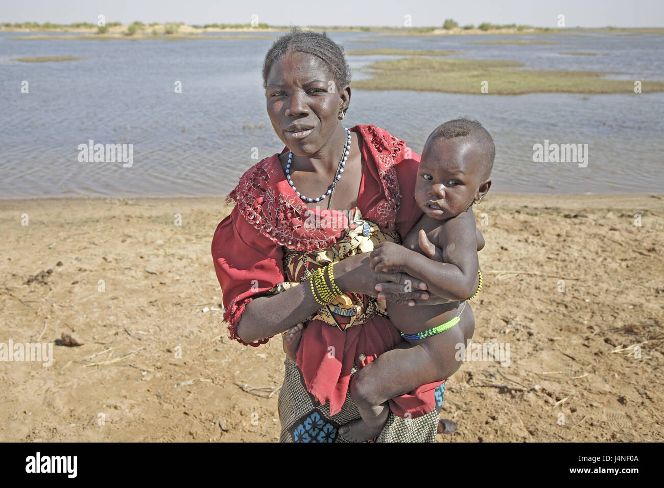 West Africa, Mali, close Timbuktu, Niger, shore, woman, baby Stock ...