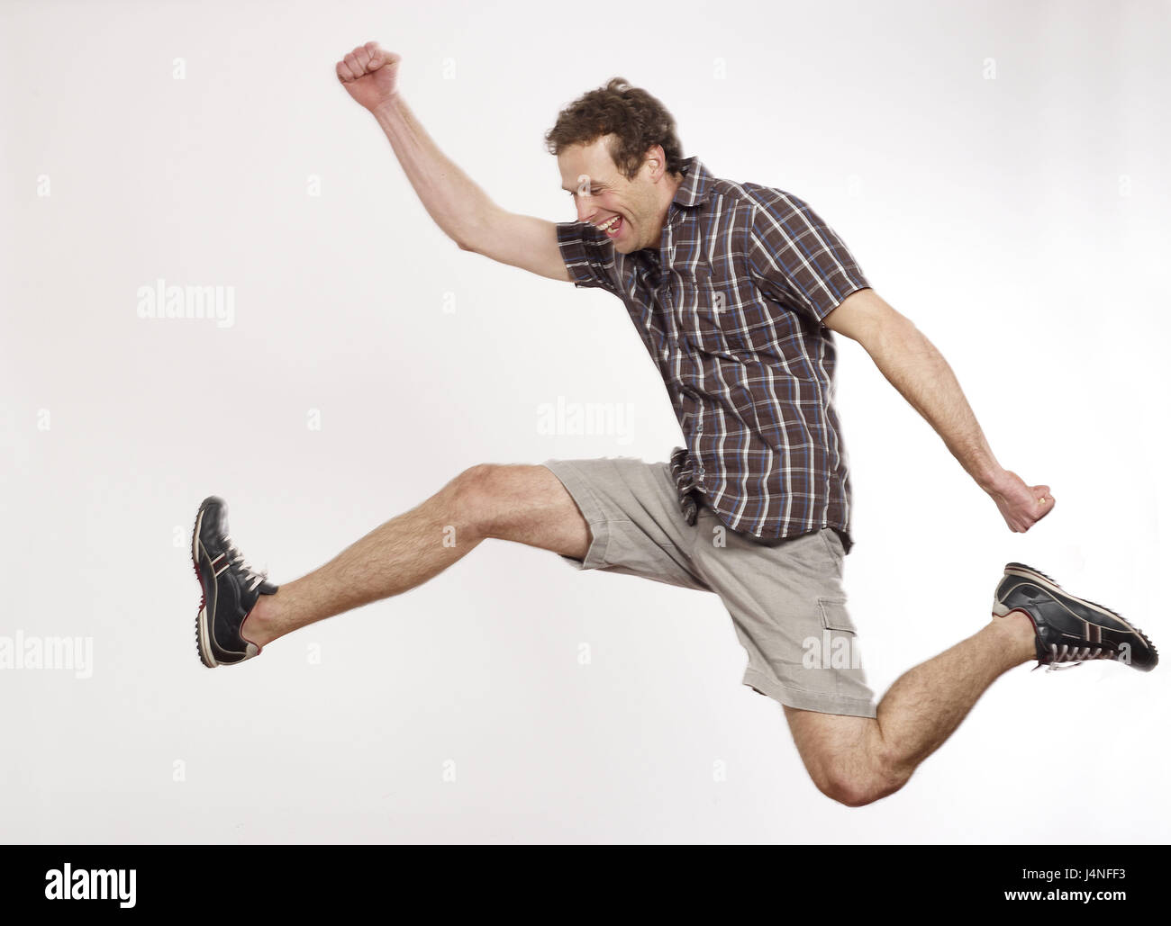 Man, happily, caper, at the side, model released, people, studio, Frei ...