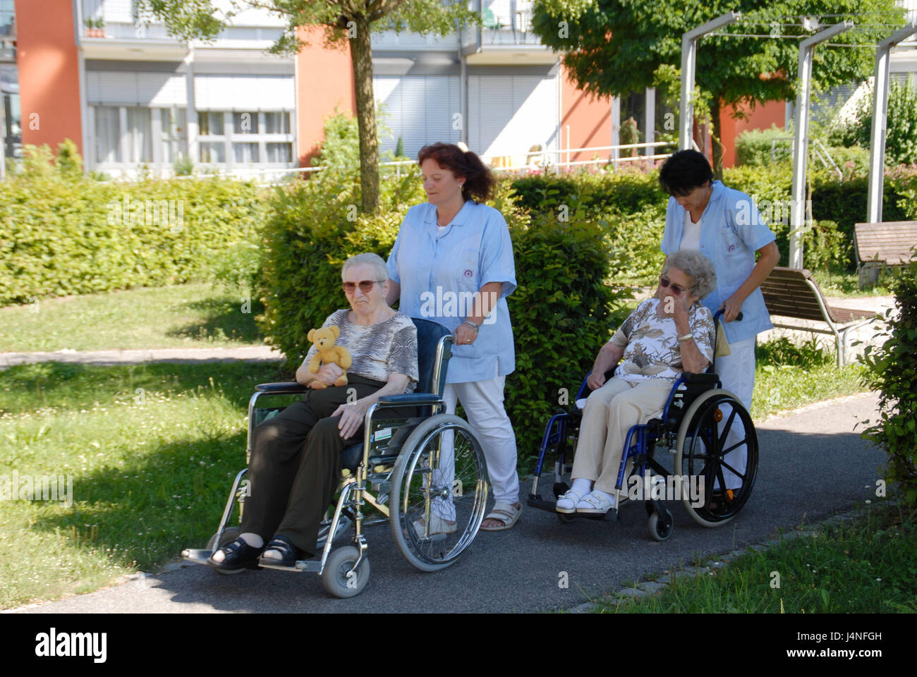 Senior citizen's home, seniors, invalid's wheel chair, nursing staff ...