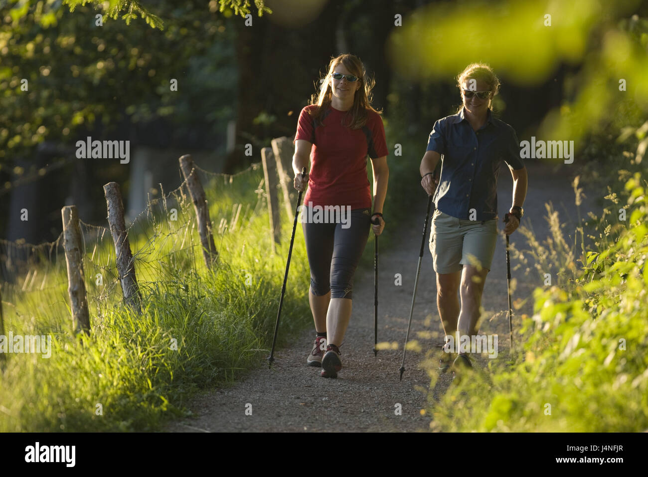 Footpath, women, two, Nordic Walking, model released Stock Photo - Alamy
