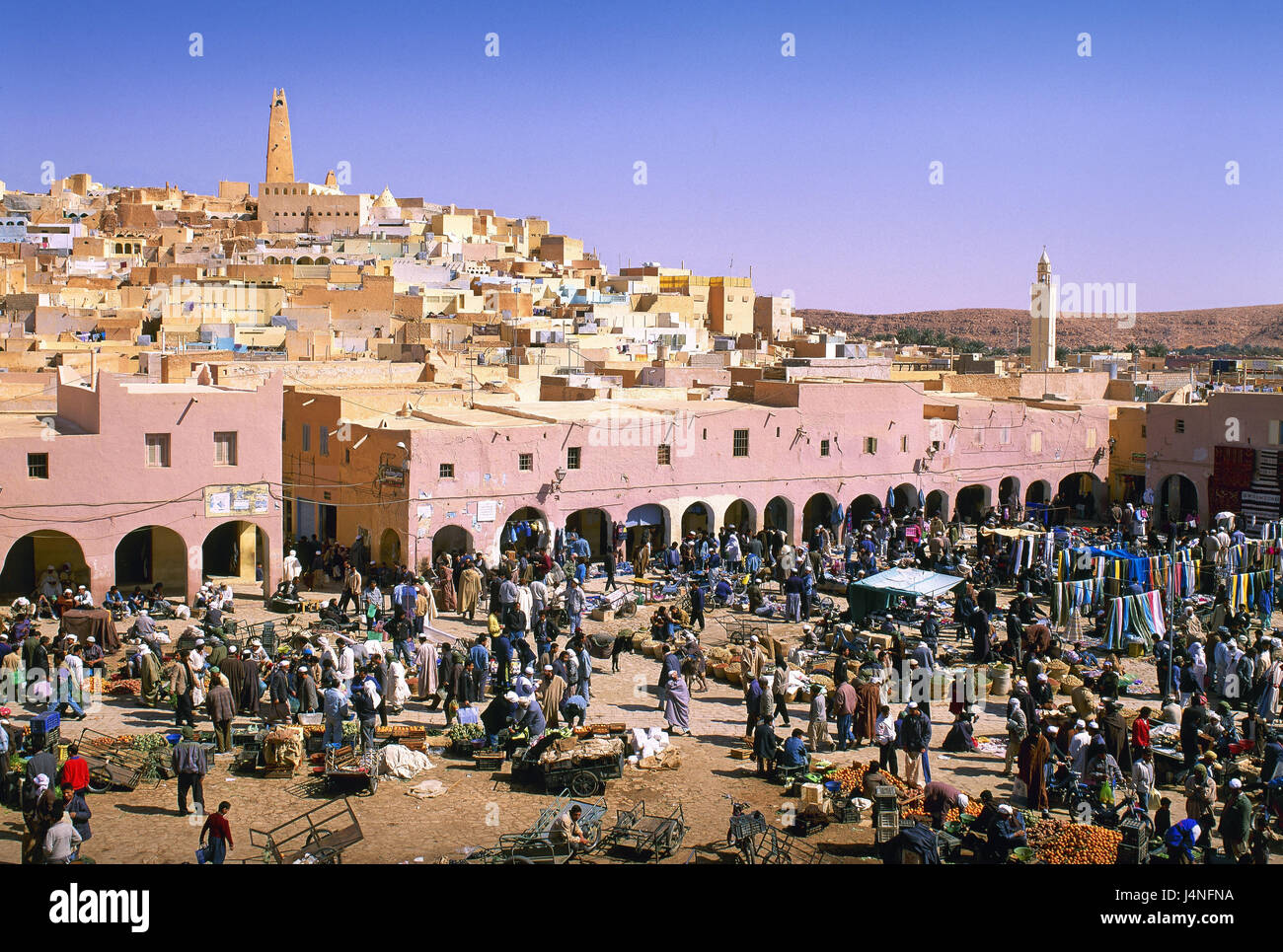 Algeria, Sahara, oasis town of Ghardaia, market, person, Africa, North ...