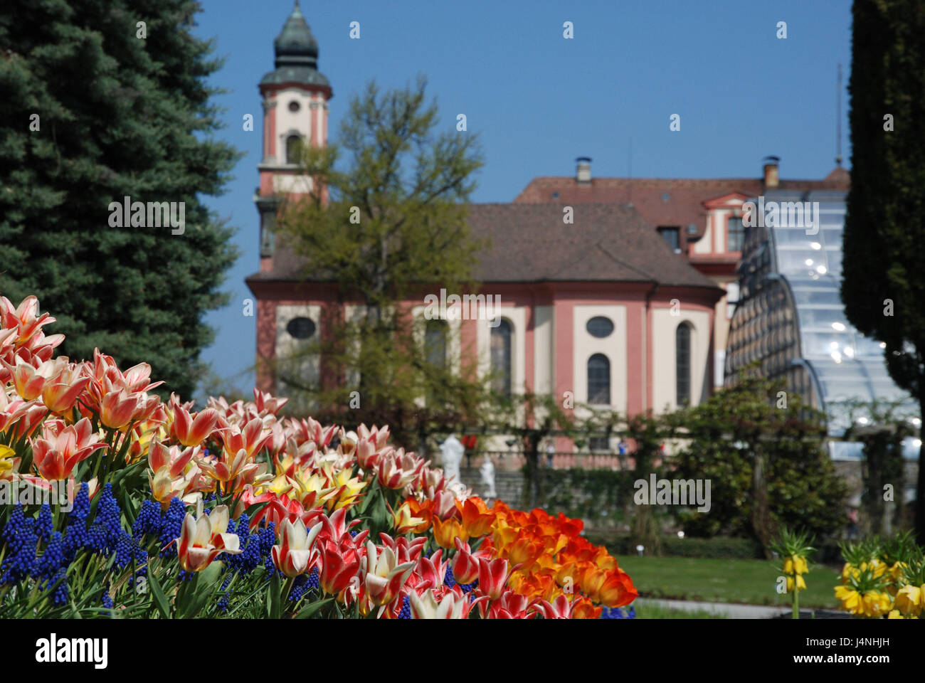 Germany, Baden-Wurttemberg, island Mainau, flowers, lock church Saint ...