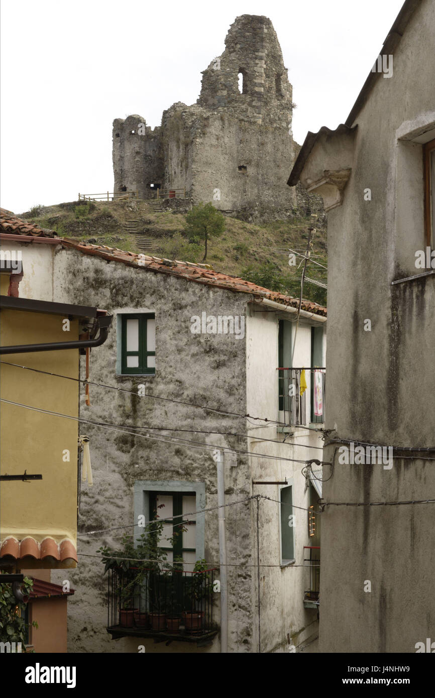 Italy, Calabria, Nicastro, town view, castle, detail, Süditalien, town ...
