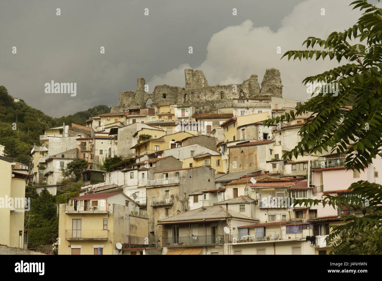 Italy, Calabria, Nicastro, town view, castle, Süditalien, town, houses ...