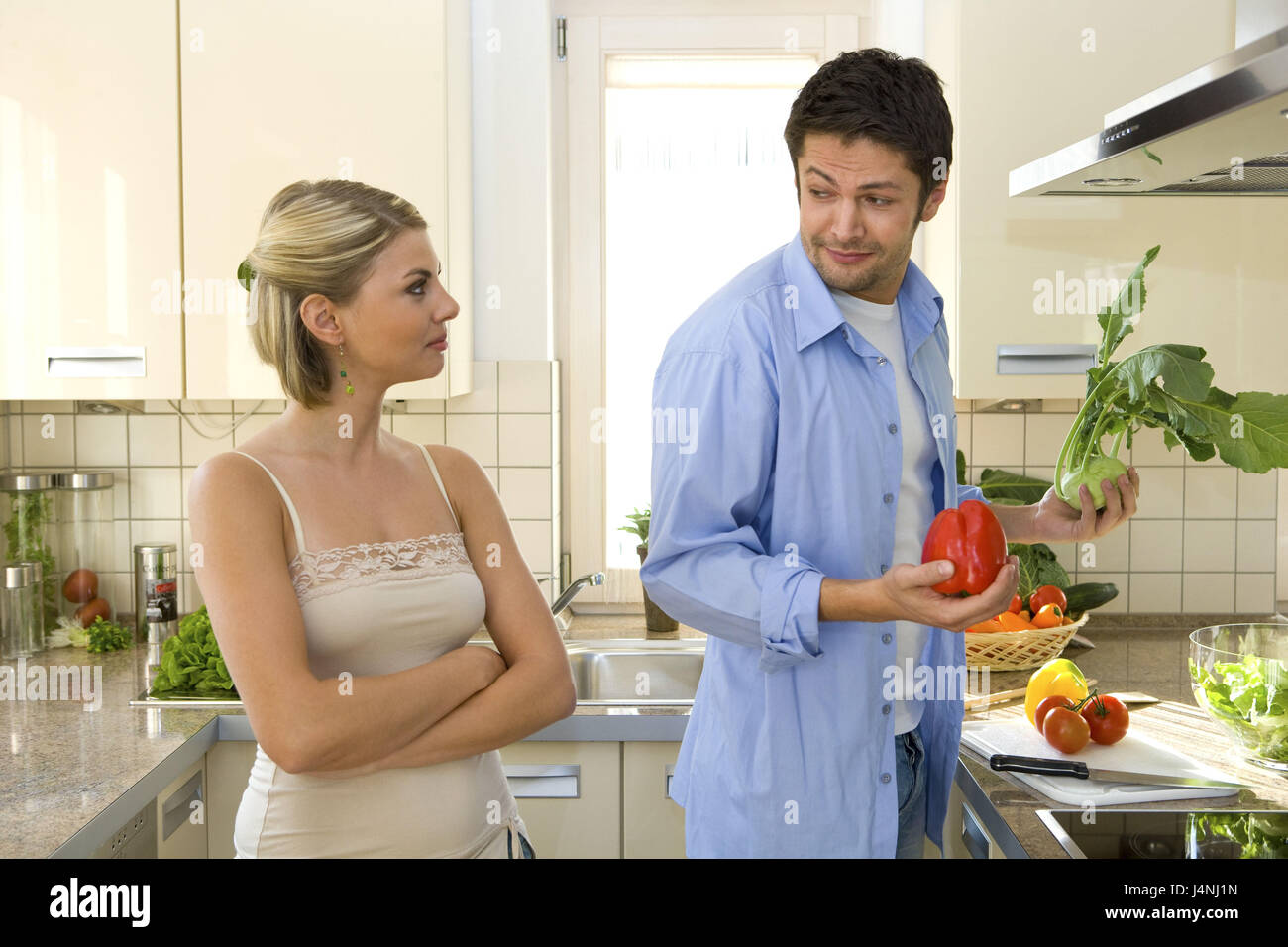 Cuisine, man, cooking, woman, watch Stock Photo - Alamy