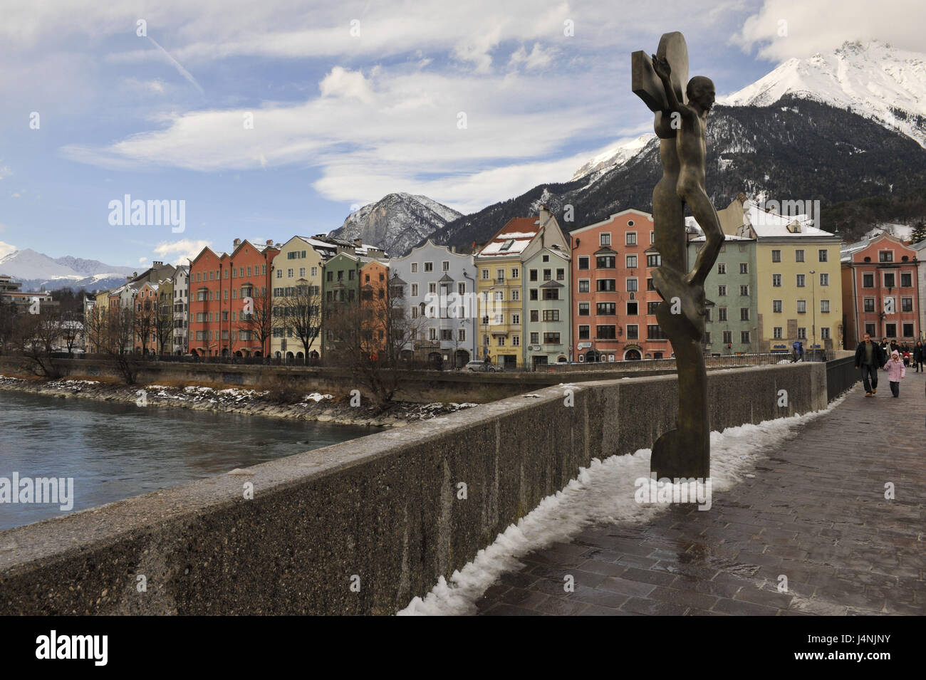 Austria, Tyrol, Innsbruck, Inn, Karwendel, bridge, winter Stock Photo ...