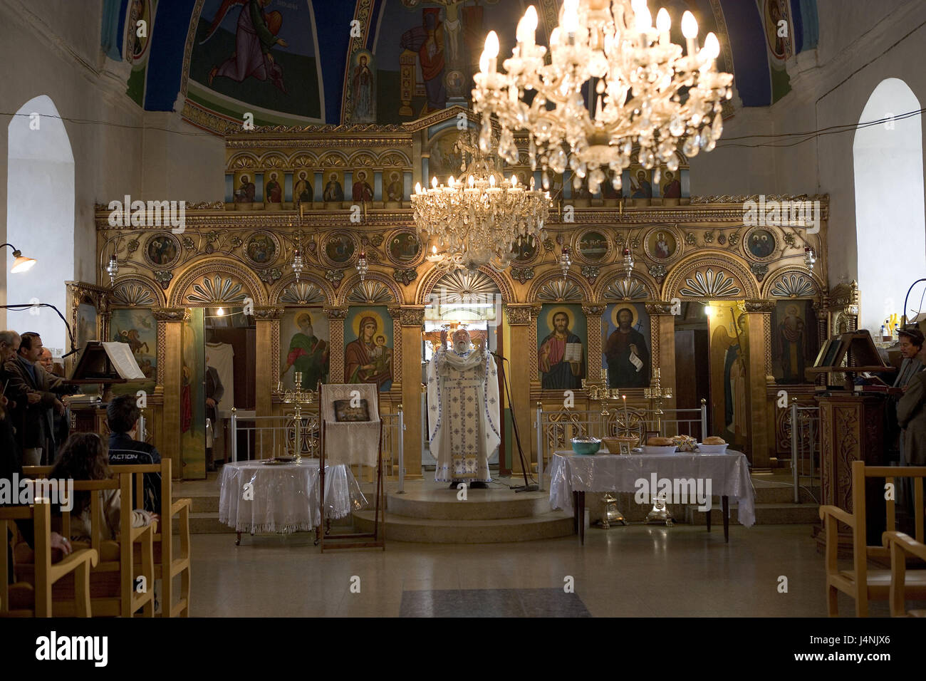 Cyprus, Salamiou, church, inside, Greek-orthodox, service ...