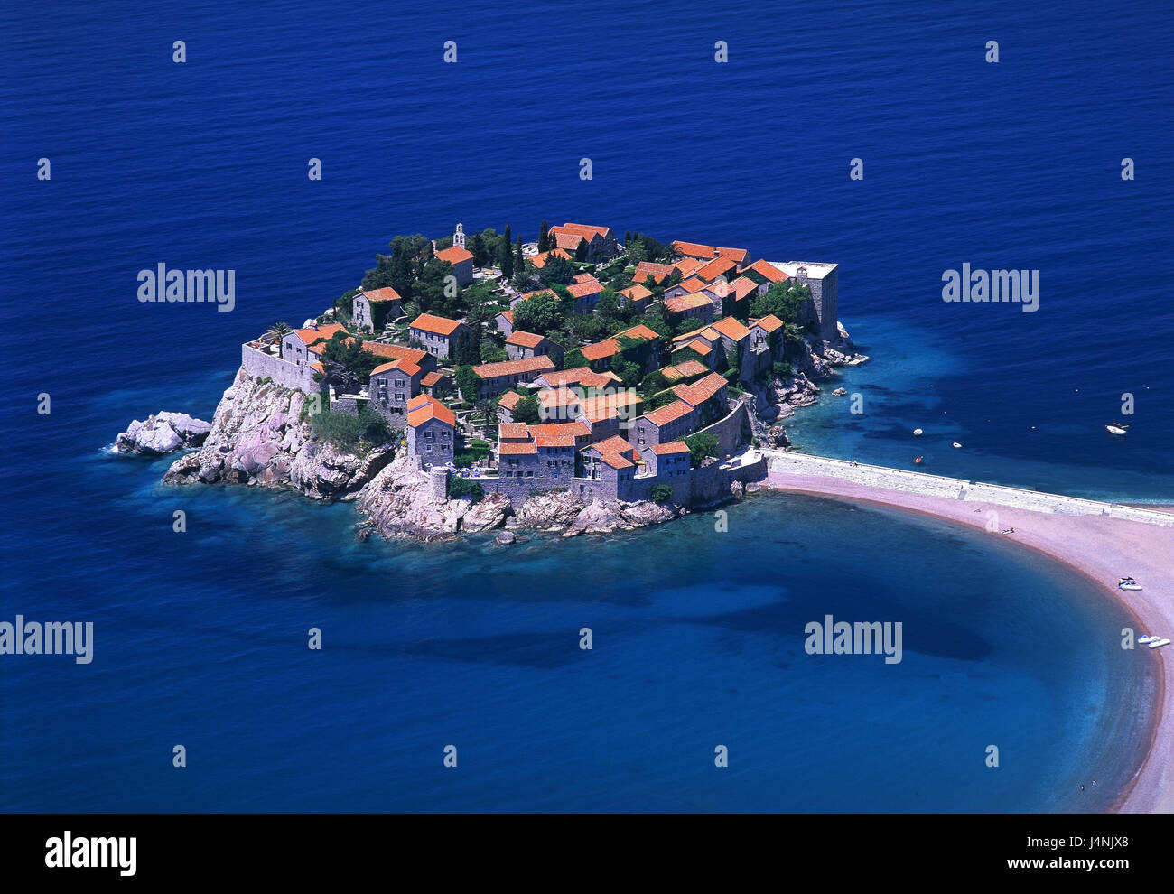 Montenegro, Budva, island Sveti Stefan, overview, Europe, Balkan ...