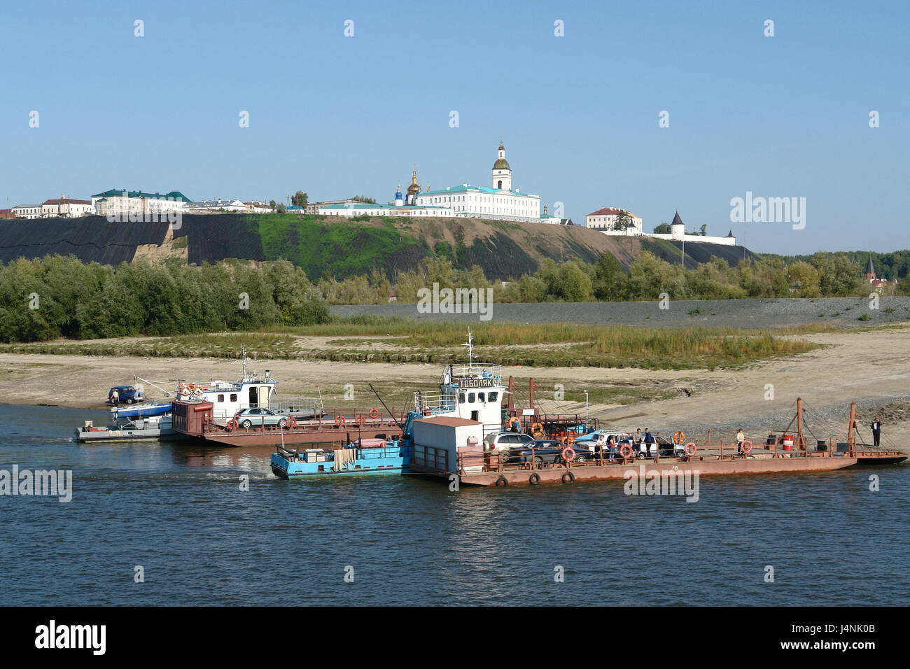 Russia, Tobolsk, flux Irtysch, ferryboats, shores, Kremlin Stock Photo ...