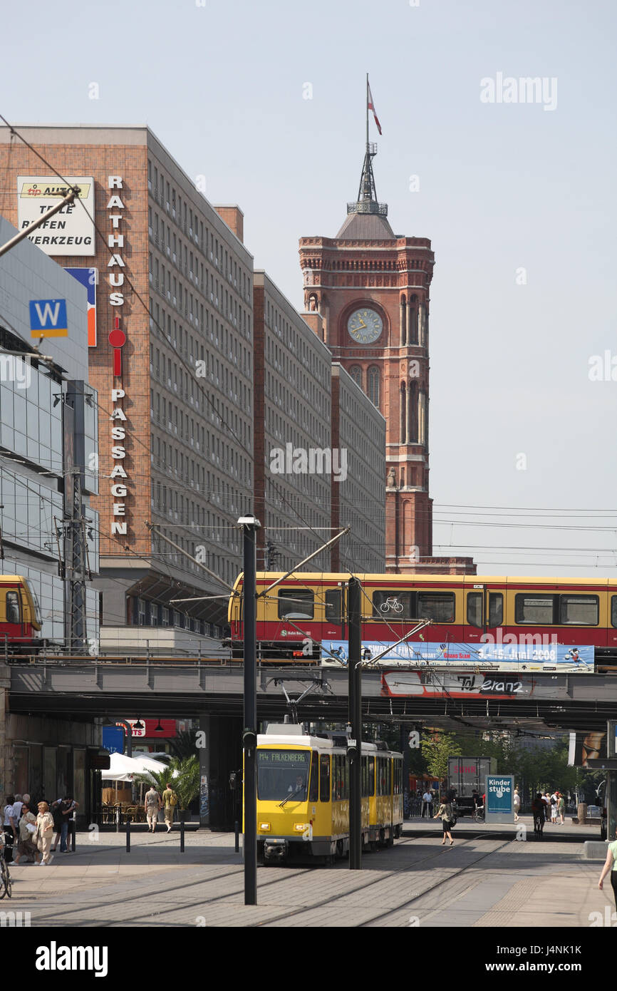 Germany, Berlin, Alexander's square, red city hall, streetcar Stock ...