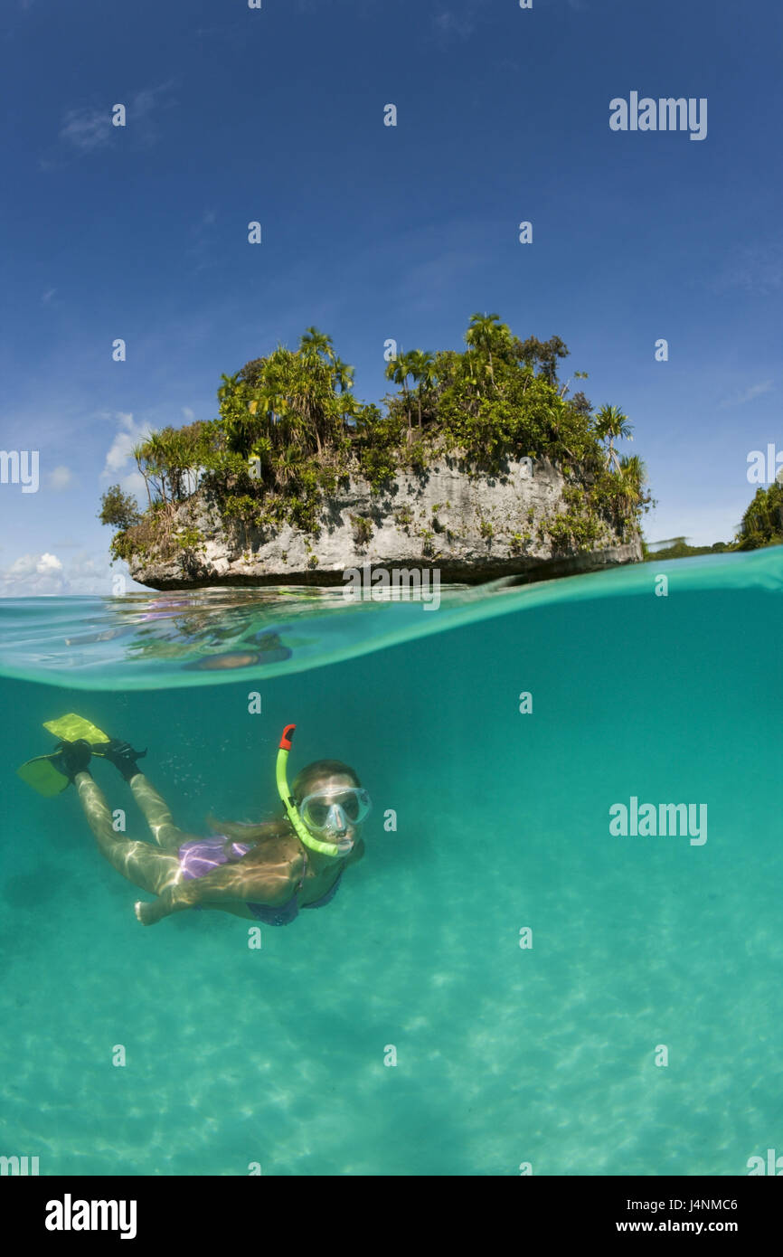 Palau, rock of Iceland, island world, bile islands, sea, woman, snorkel ...
