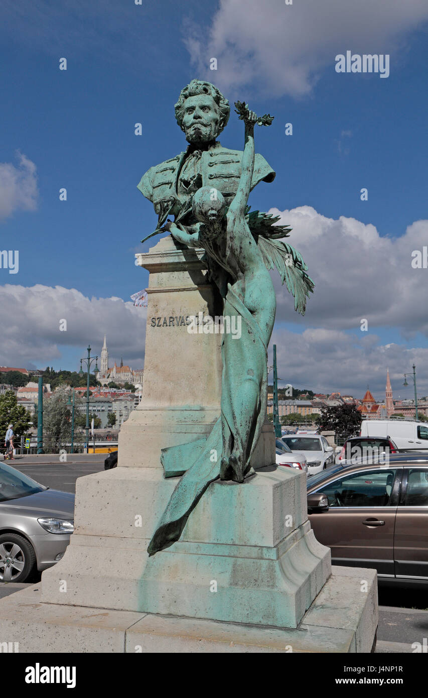 Sculpture of linguist Gabor Szarvas in front of the Hungarian Academy ...