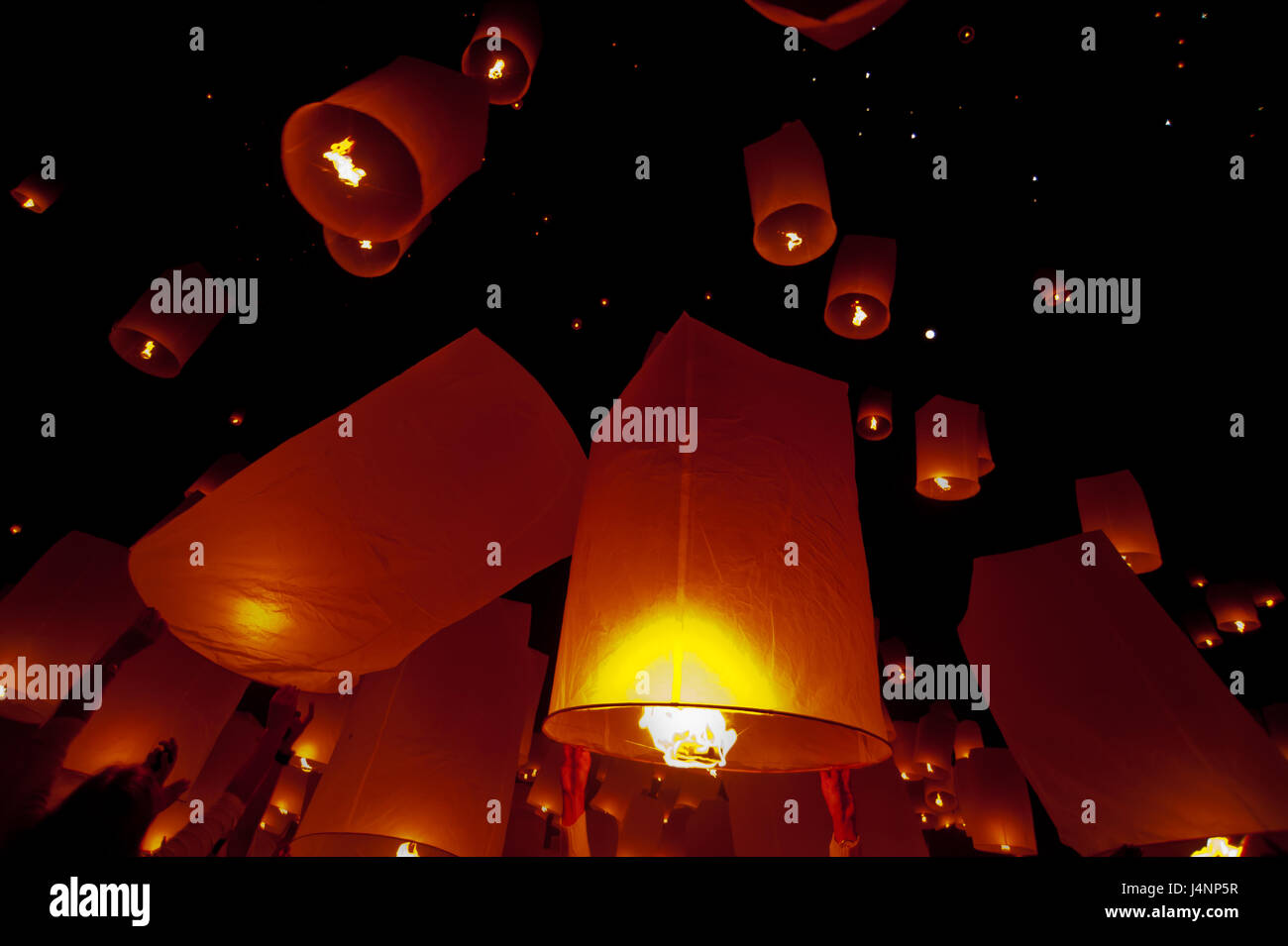 Floating lantern in Yee Peng festival (Loy Krathong), Buddhist floating ...