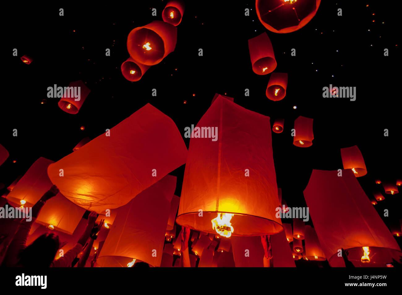 Floating lantern in Yee Peng festival (Loy Krathong), Buddhist floating ...