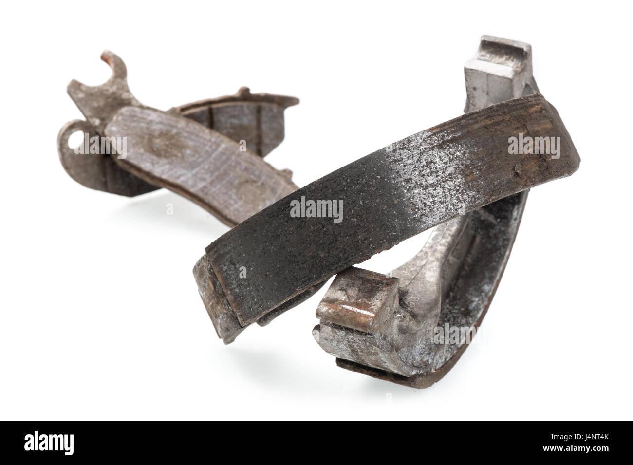worn motorcycle break pads and break shoes on white background Stock ...