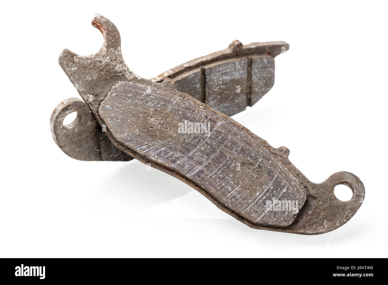 worn motorcycle disc break pads on white background Stock Photo - Alamy