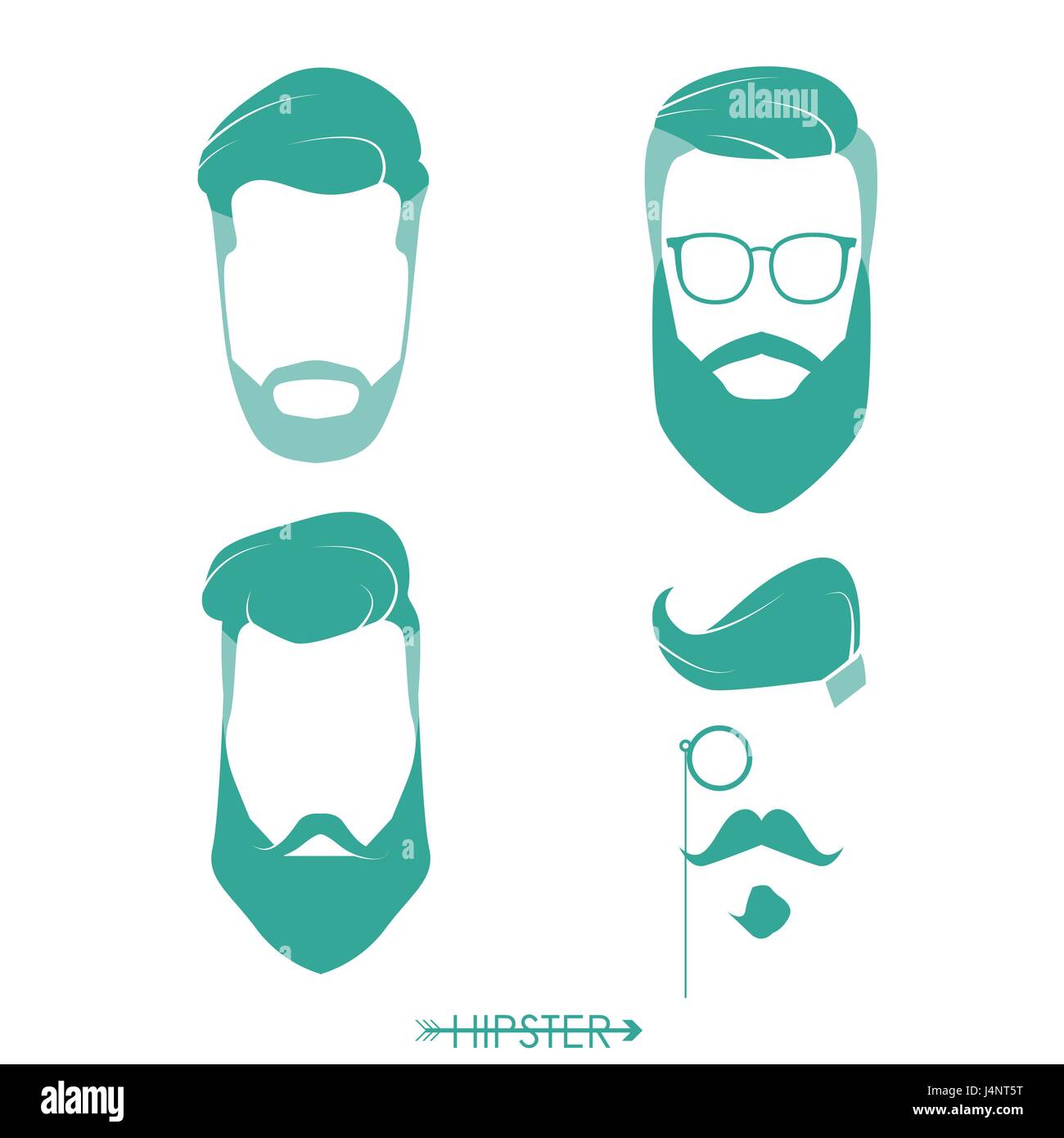 Set Of Hipster Man Haircuts Beards Mustaches Simple Design For Logo
