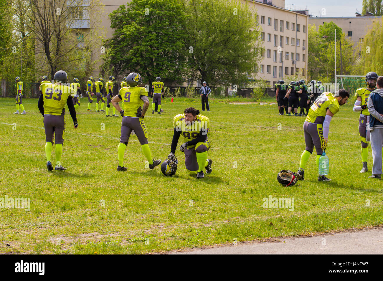 American Football team During a Break in Play Stock Photo - Alamy