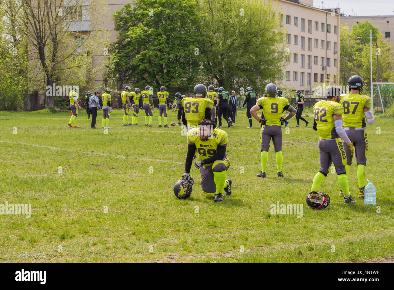 American Football team During a Break in Play Stock Photo - Alamy