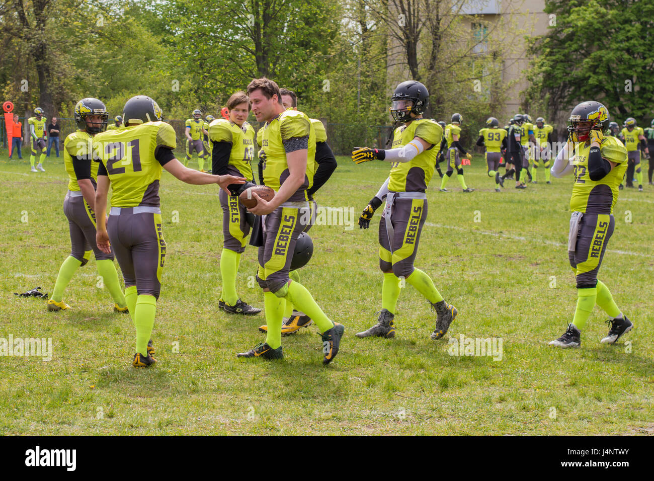 American Football team During a Break in Play Stock Photo - Alamy