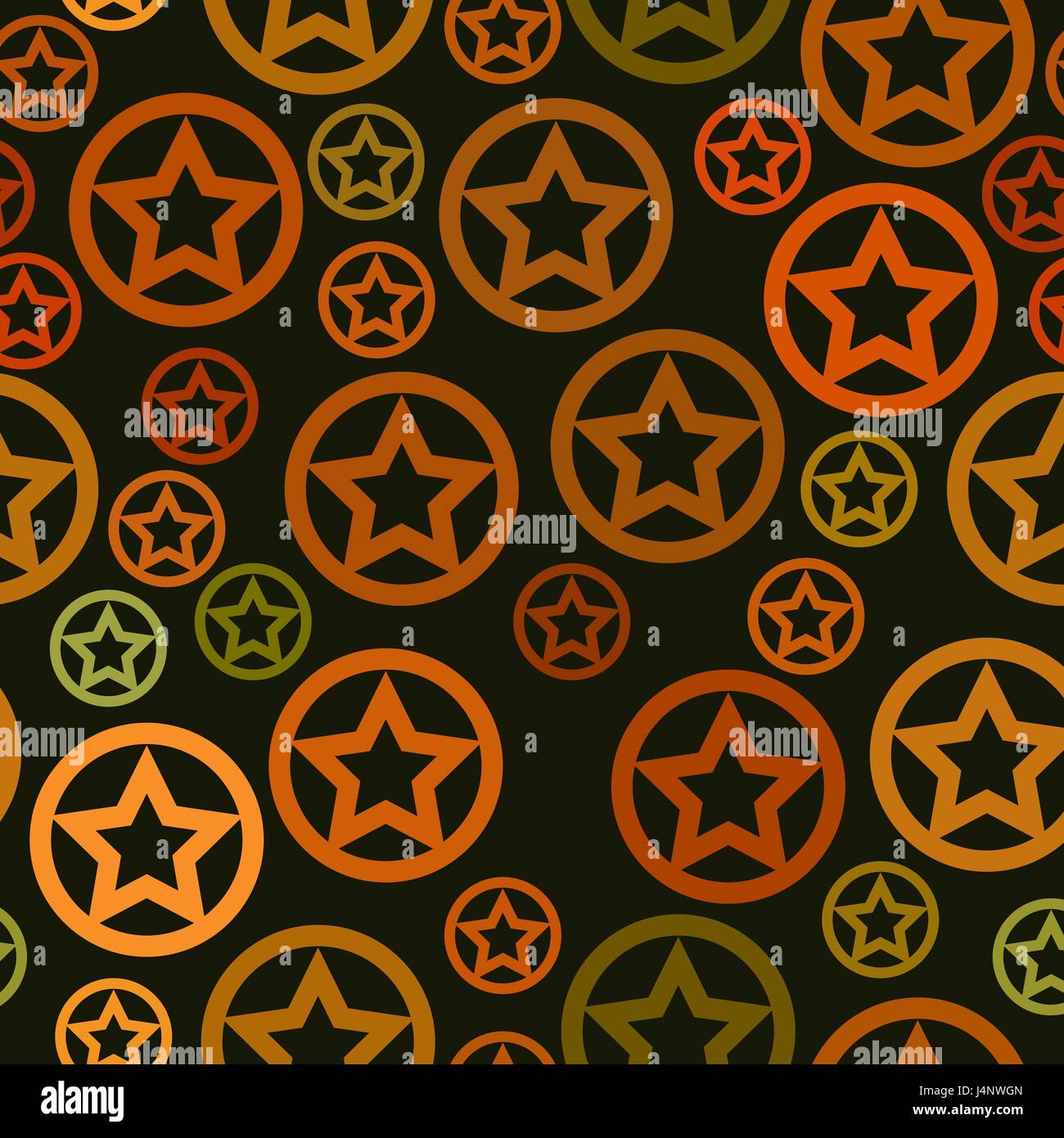 vector seamless pattern - orange and green stars in circles on dark ...