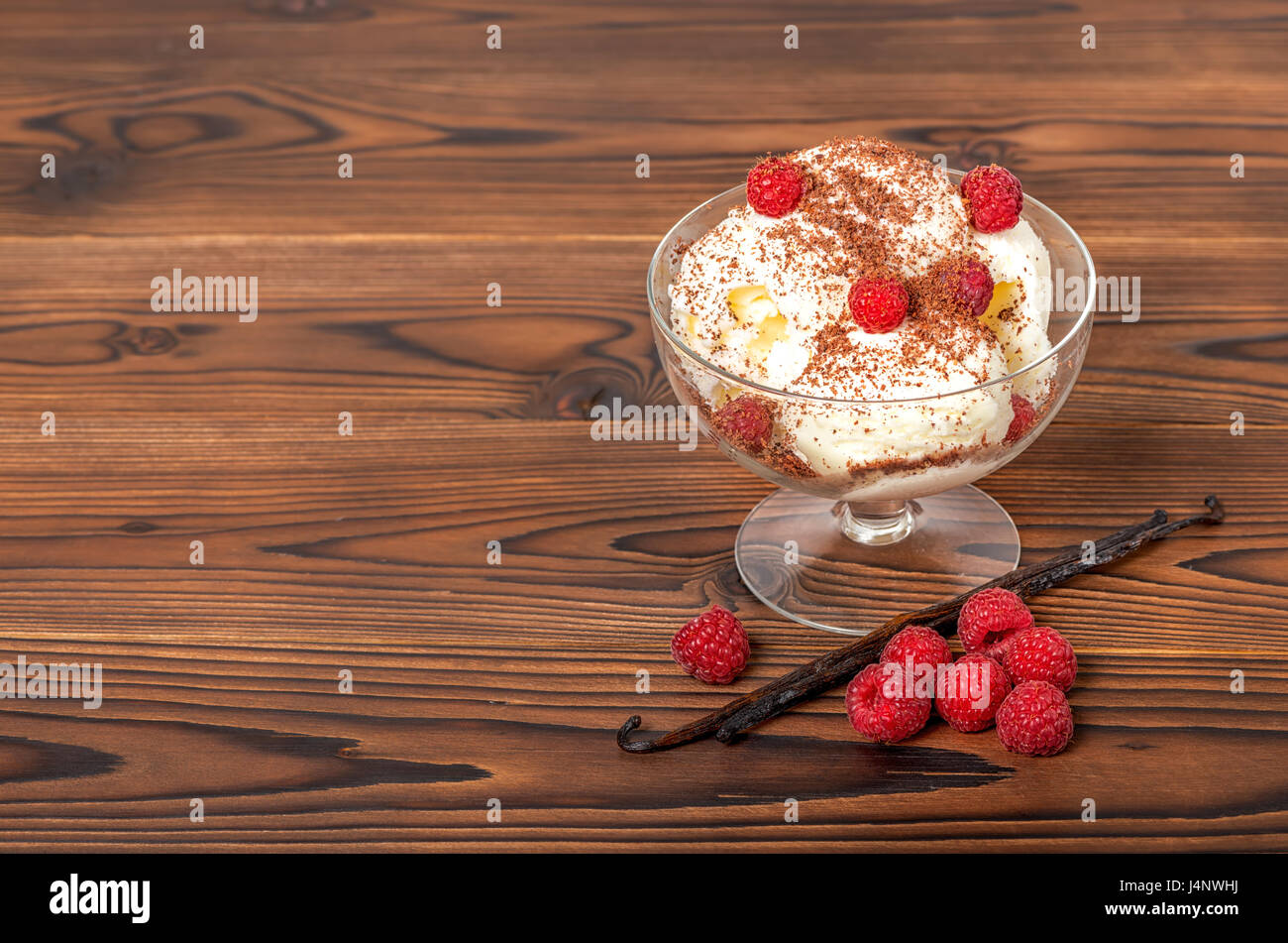sweet dessert raspberry pink ice cream scoops with sprinkled chocolate ...