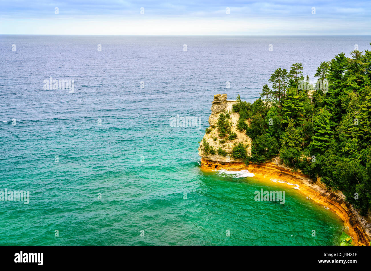 Scenic view of Miners Castle rock formation in Pictured Rocks National ...