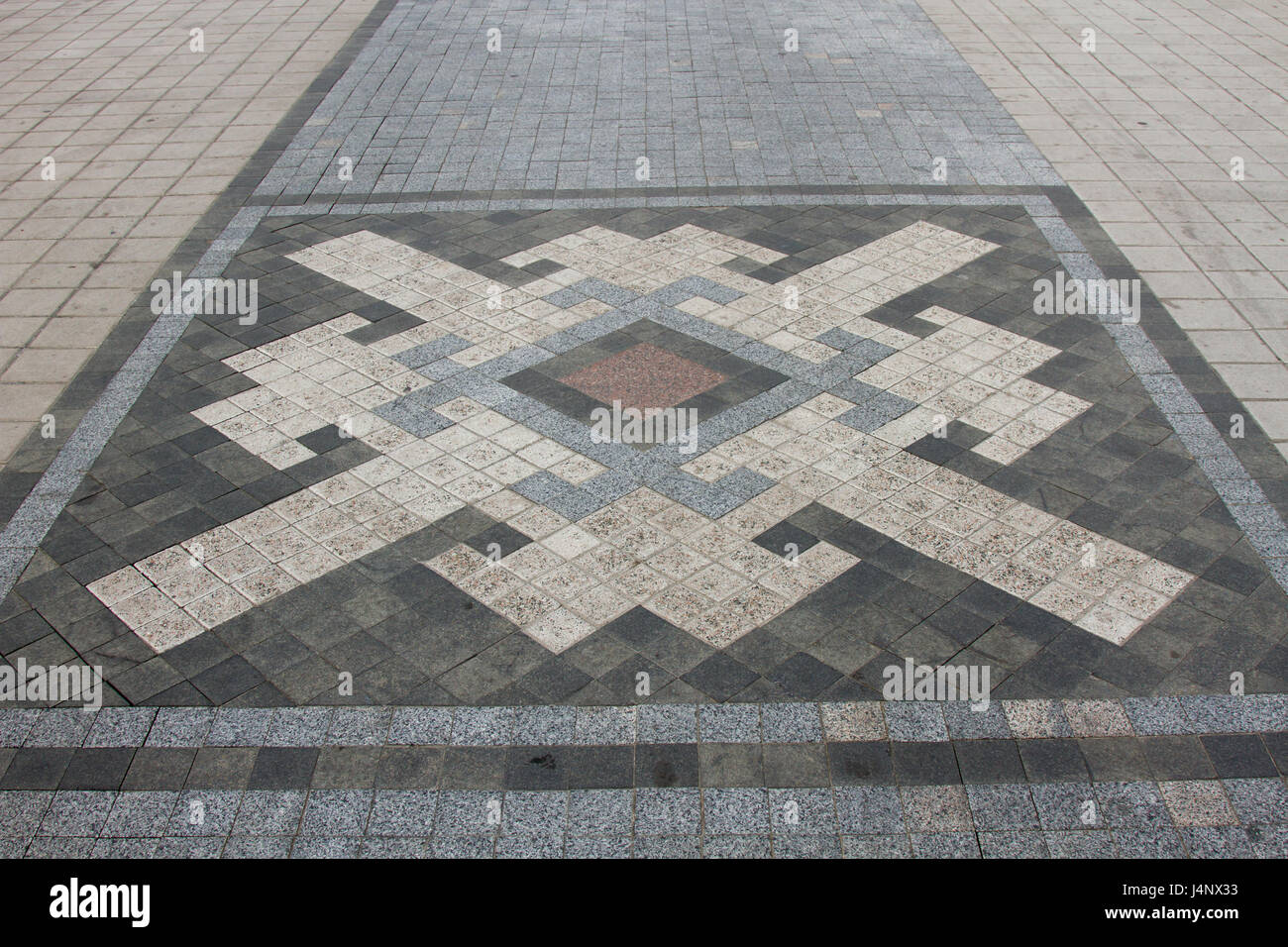 Black and White Tile Sidewalk. Mosaic marble tiles with pattern and ...