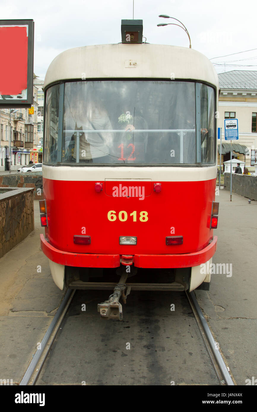 Kiev tram back view Stock Photo - Alamy