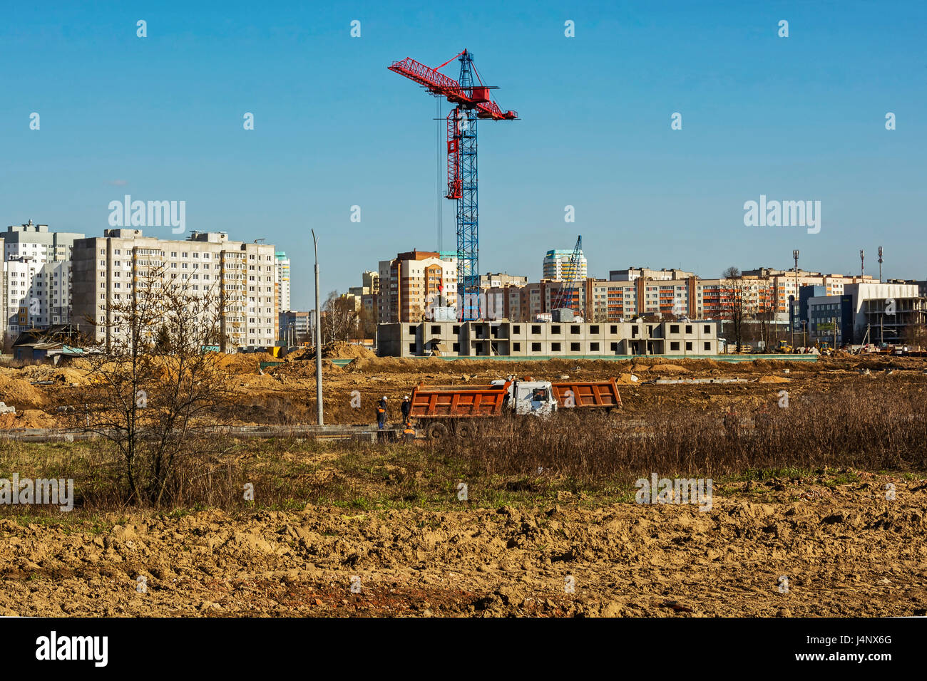 Belarus, Minsk - 20.04.2017: Tower crane on the construction of a ...