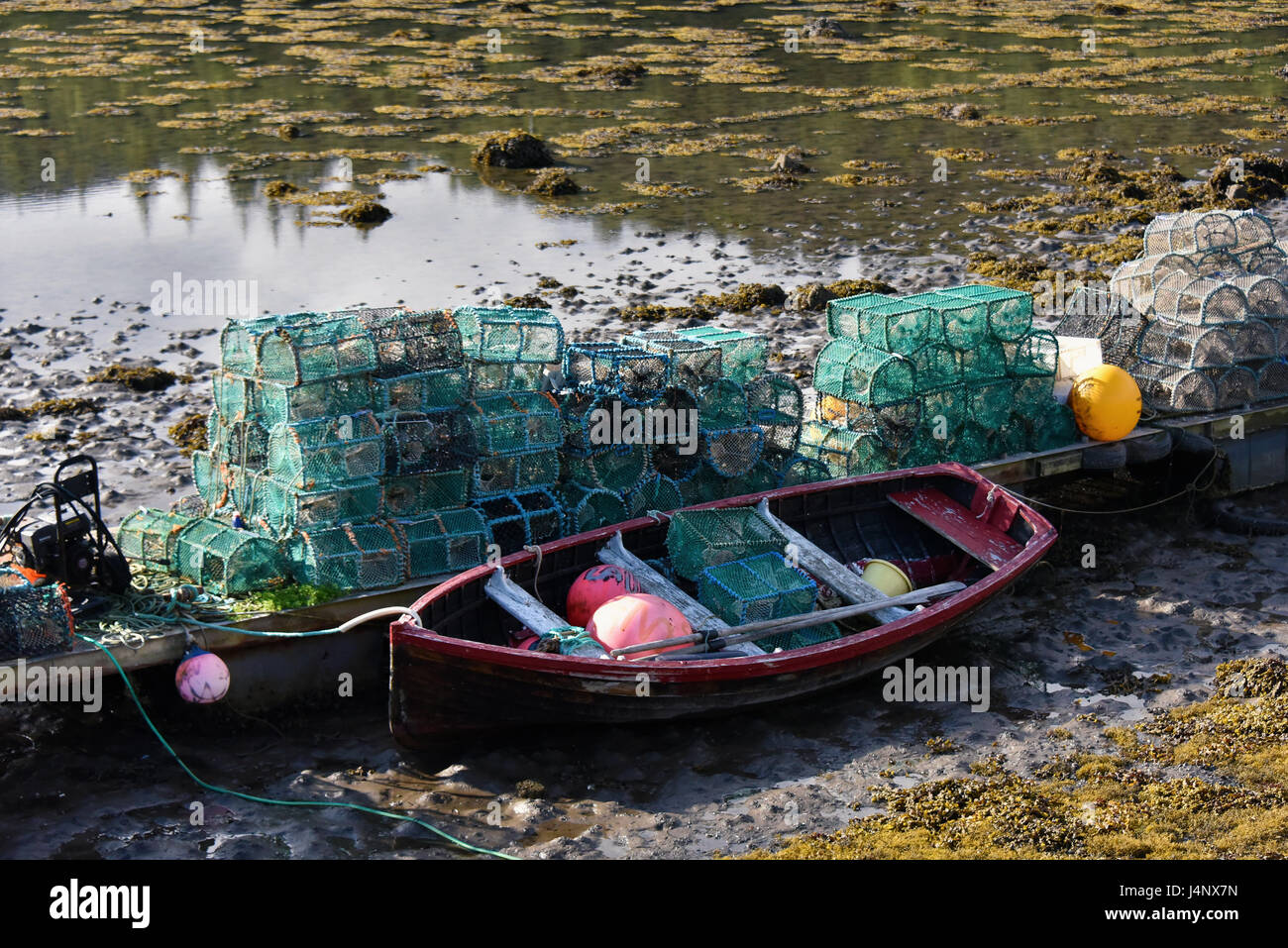 Floating jetty with small boats. Loch Carron, Plockton, Ross and ...