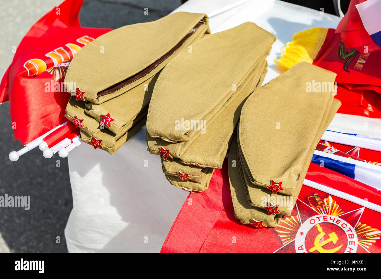 Soviet Army soldiers forage-caps with red stars Stock Photo - Alamy