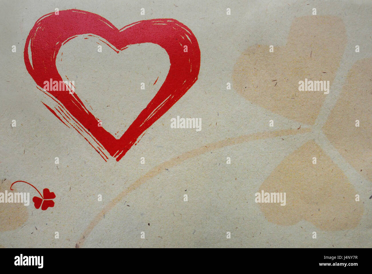 Hand painted bright red loving heart and a translucent trefoil clover ...