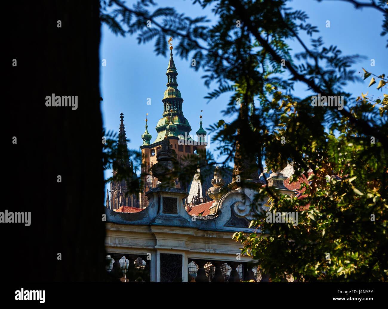 Prague Castle roof seen from Valdstejn Garden in Prague, Czechia Stock ...