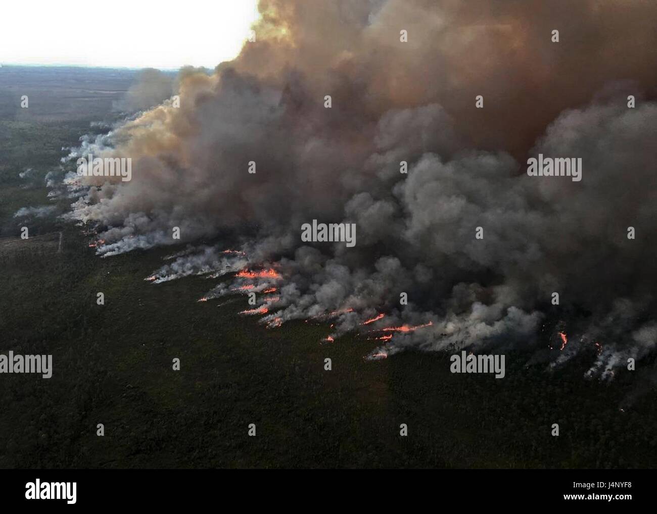 Aerial view of the flames and smoke from the West Mims wildfire ...