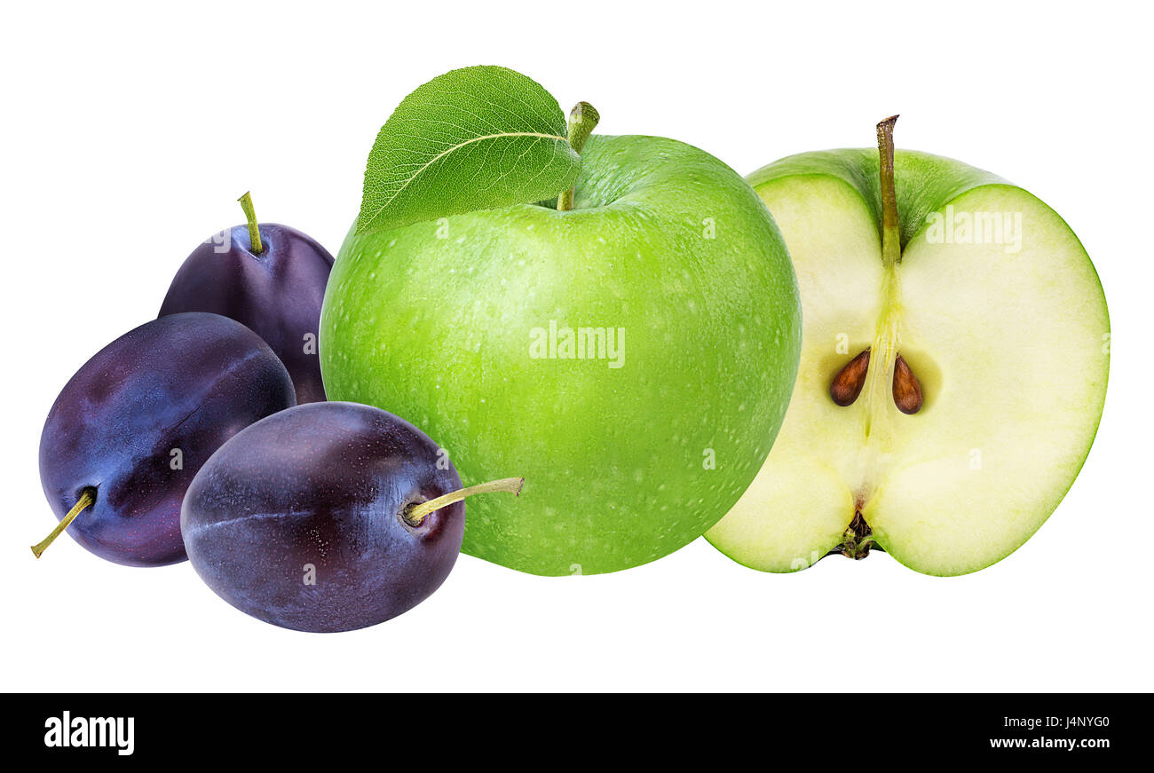 apples and plum isolated on white background Stock Photo - Alamy