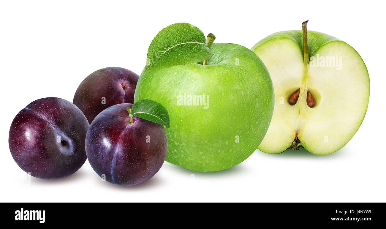 apples and plum isolated on white background Stock Photo - Alamy