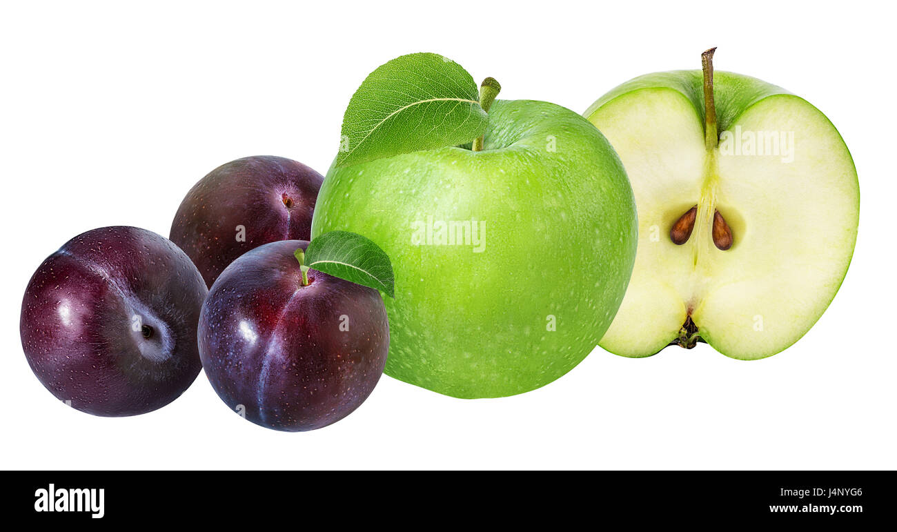 apples and plum isolated on white background Stock Photo - Alamy