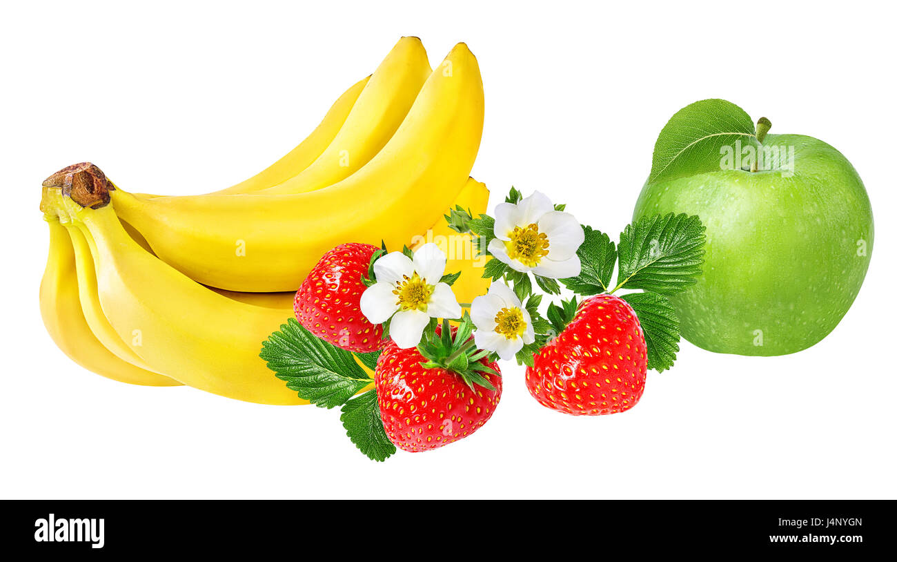 Bananas,apple and strawberries isolated on white Stock Photo - Alamy